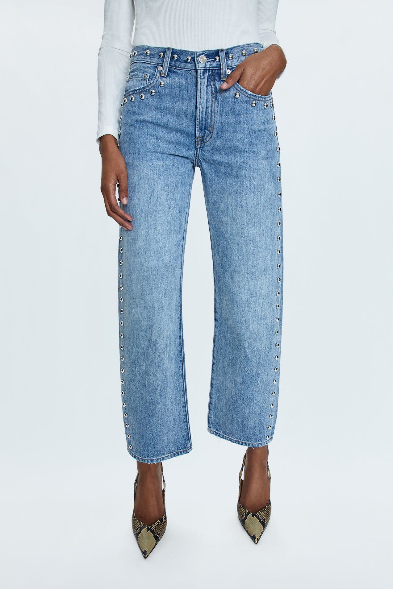 Pistola Lexi Mid-Rise Bowed Straight Leg Jeans in Satellite – CHROME