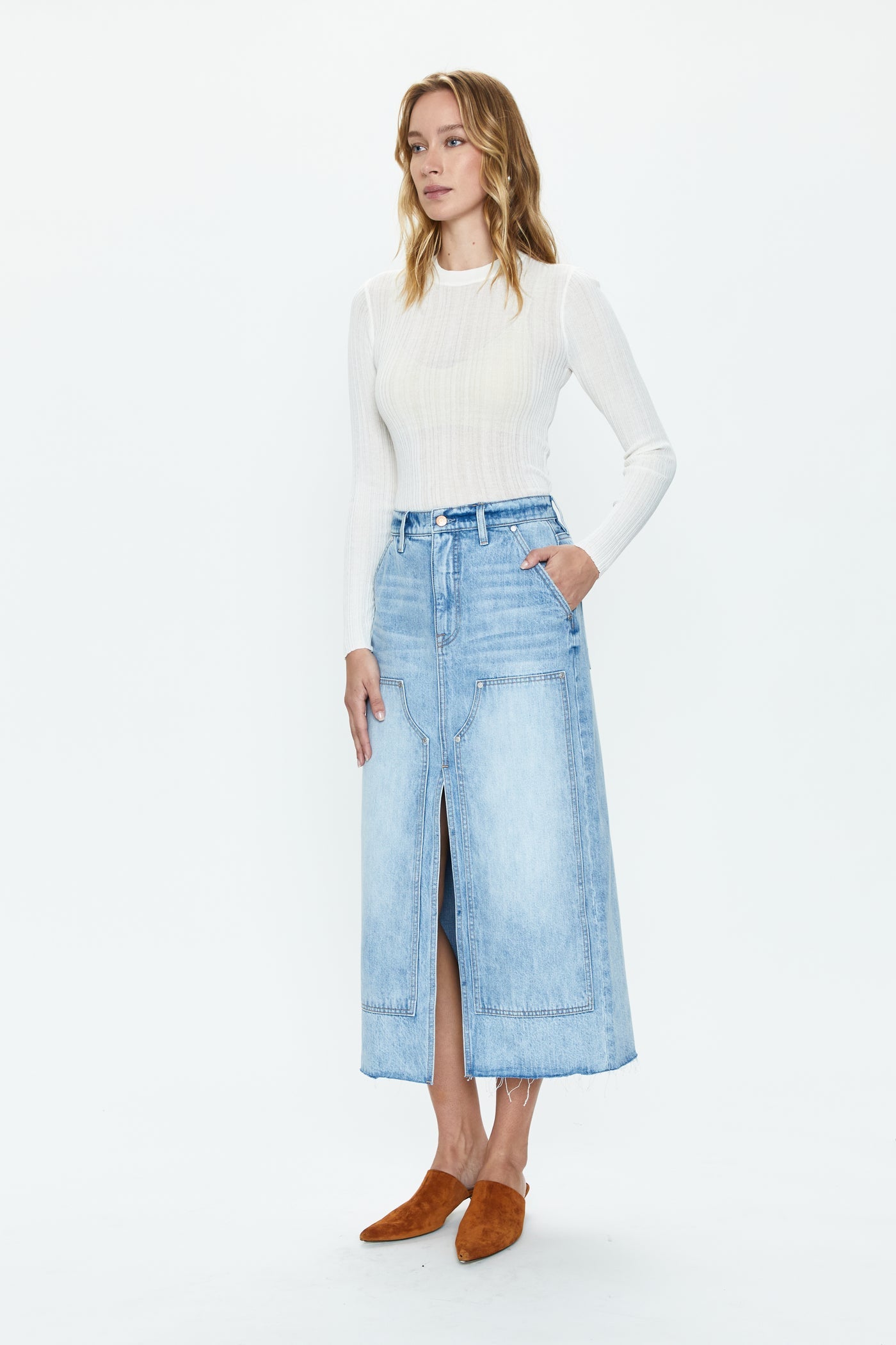 Pistola Alice Workwear High Rise Midi Skirt in Coastal – CHROME