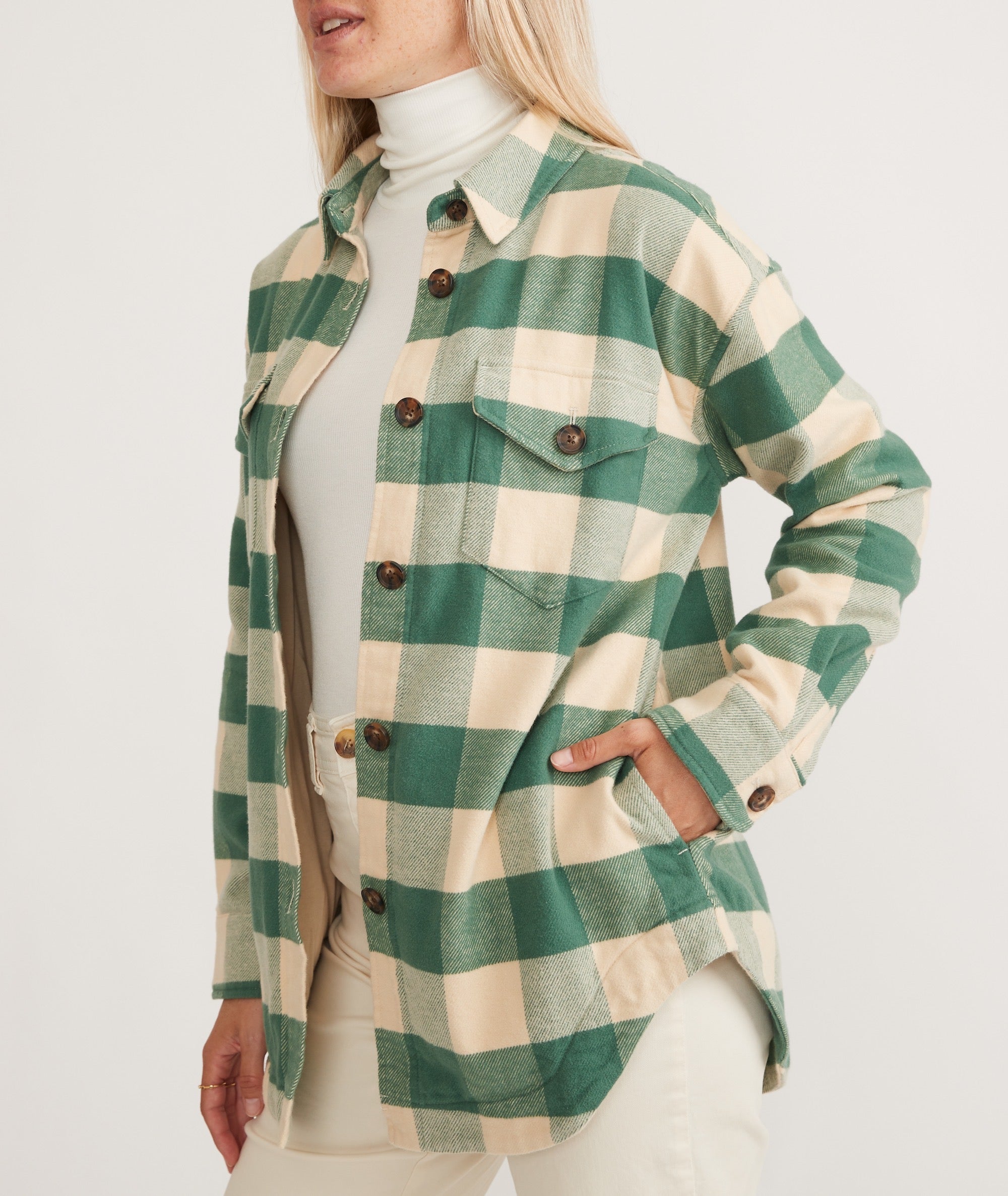 Marine Layer Bailey Flannel Shirt Jacket in Green Cream Buffalo – CHROME