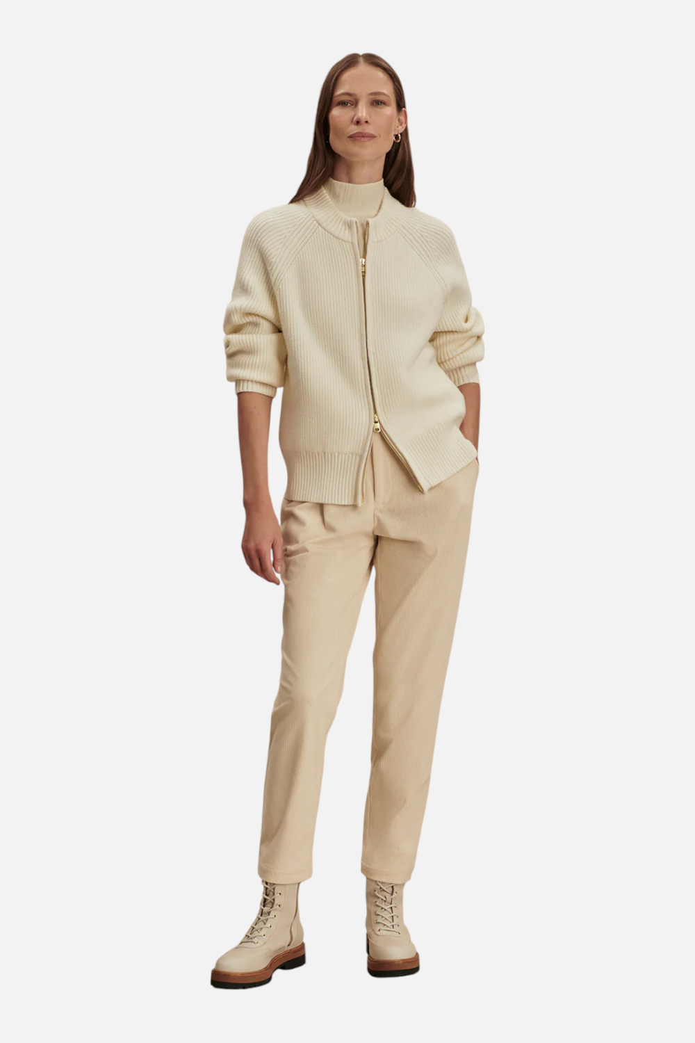 Varley Milo Zip Through Knit Jacket in Egret – CHROME