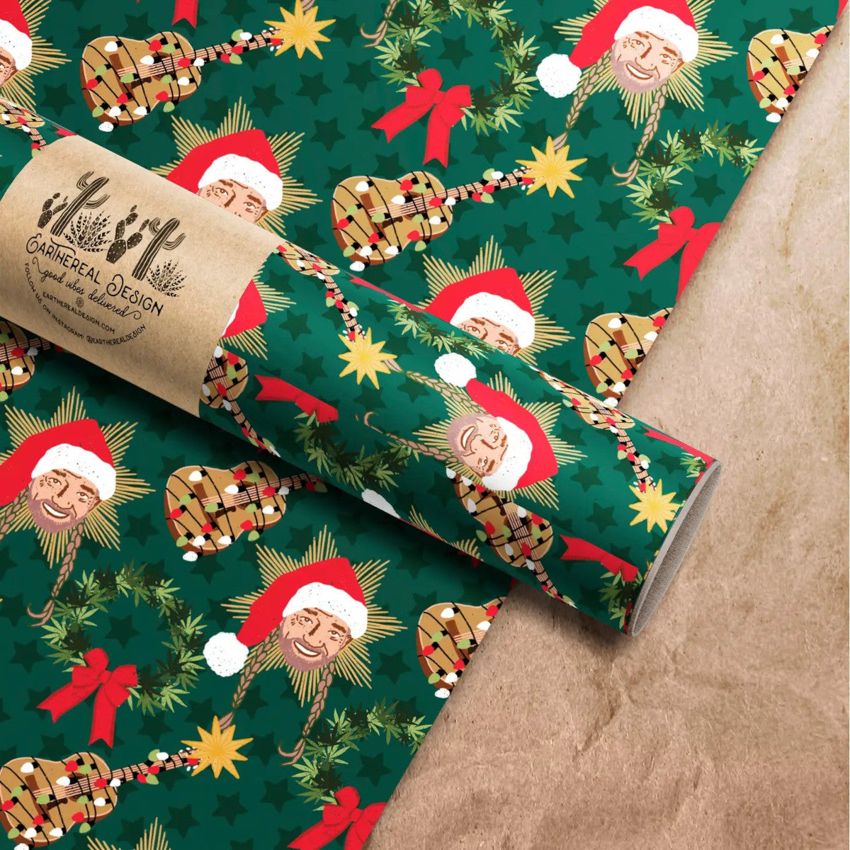 Mother of the Moon Santa Willie Nelson Wrapping Paper Sheet – CHROME