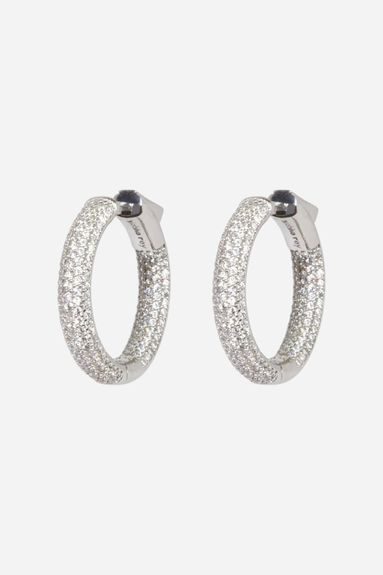 Nickho Rey Mini Tire Hoops in White Rhodium & Clear Crystals – CHROME
