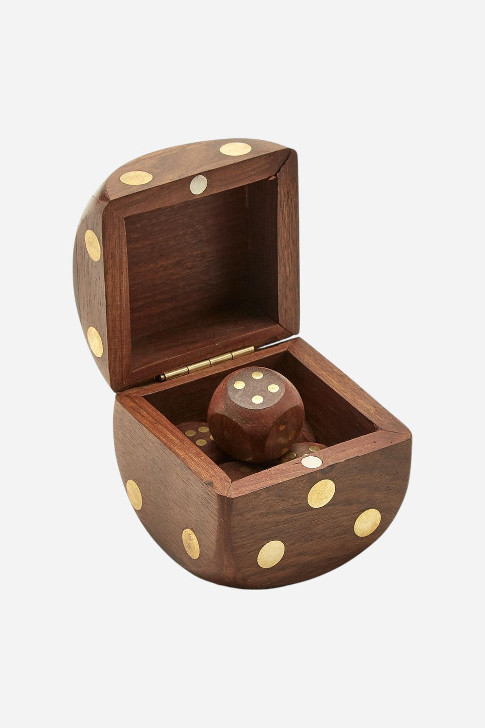 Wood Crafted Dice Box with 6 Dice - Acacia Wood/Brass – CHROME