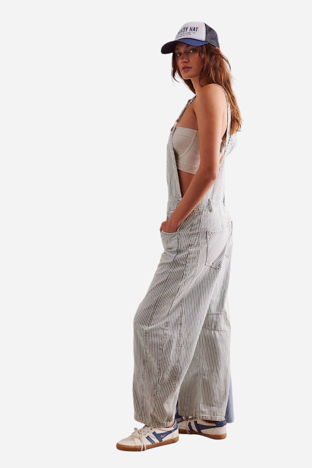Free People Good Luck Striped Overalls in Indigo Railroad – CHROME