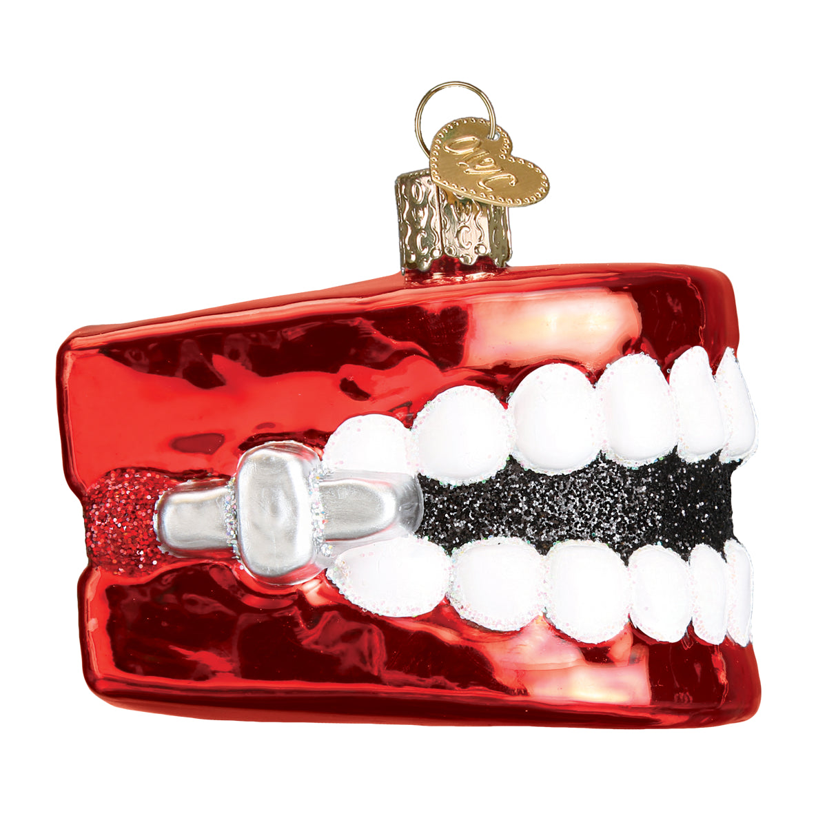 Wind Up Teeth Glass Ornament – CHROME